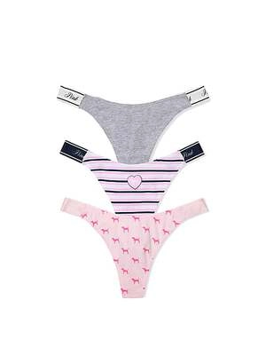 Pink 3-pack Logo Cotton High-leg Thong Panties