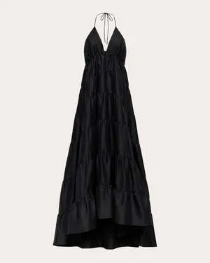 Azeeza Kitty Olesia Taffeta Tiered Halter Gown - Black