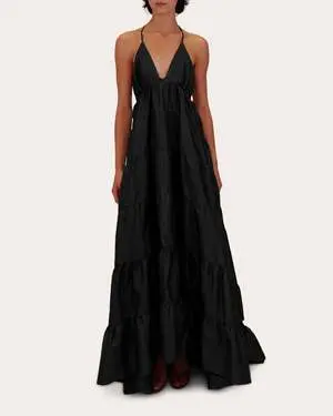 Azeeza Kitty Olesia Taffeta Tiered Halter Gown
