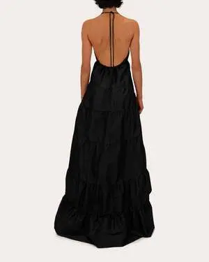 Azeeza Kitty Olesia Taffeta Tiered Halter Gown