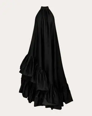Azeeza Lucas Taffeta Asymmetric Ruffle Gown - Black