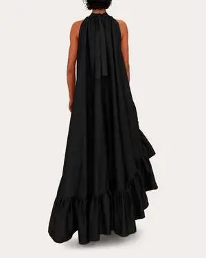 Azeeza Lucas Taffeta Asymmetric Ruffle Gown - Black