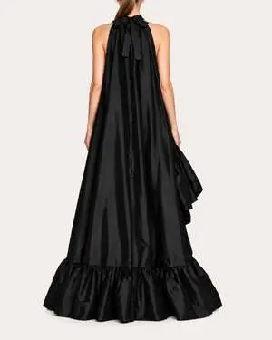 Azeeza Lucas Taffeta Asymmetric Ruffle Gown - Black