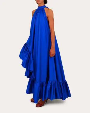 Azeeza Lucas Taffeta Asymmetric Ruffle Gown