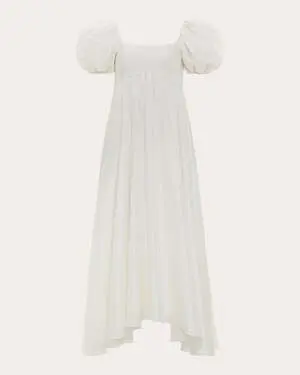 Azeeza Rory Raw Silk Puff-sleeve Midi Dress