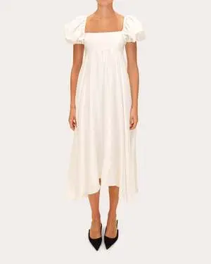 Azeeza Rory Raw Silk Puff-sleeve Midi Dress