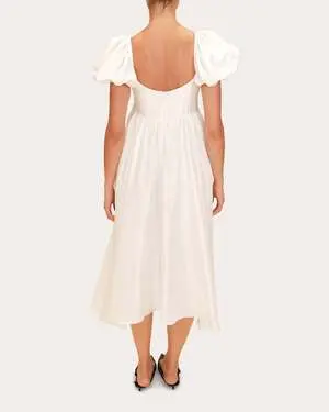 Azeeza Rory Raw Silk Puff-sleeve Midi Dress