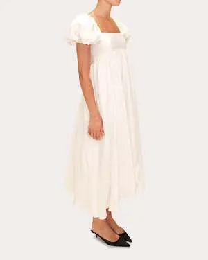 Azeeza Rory Raw Silk Puff-sleeve Midi Dress