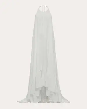 Azeeza Sadie Silk Crepe Halter Gown - White