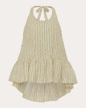 Azeeza Winston Polka Dot Poplin High-low Halter Top Cotton - Multicolor