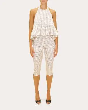 Azeeza Winston Polka Dot Poplin High-low Halter Top Cotton