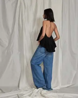Azeeza Winston Poplin High-low Halter Top