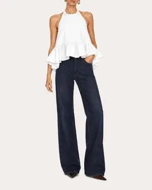 Azeeza Winston Poplin High-low Halter Top - White