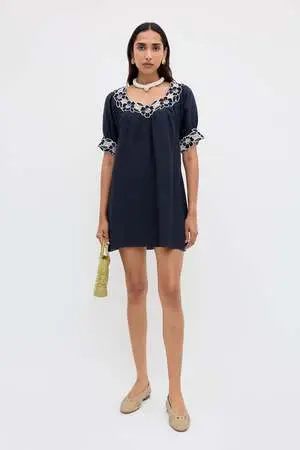 Rixo Cristina Daisy Cutwork Regular - Navy