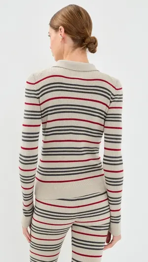 THE ELDER STATESMAN Striped Ribbed Knit Polo