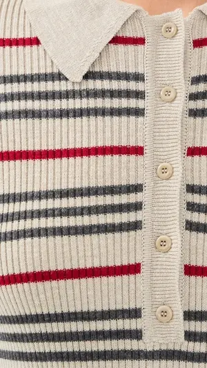 THE ELDER STATESMAN Striped Ribbed Knit Polo