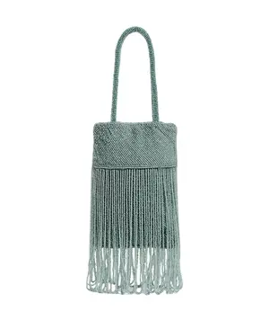 REFORMATION Valentina Mini Beaded Hand Bag With Fringe - Mist Beaded