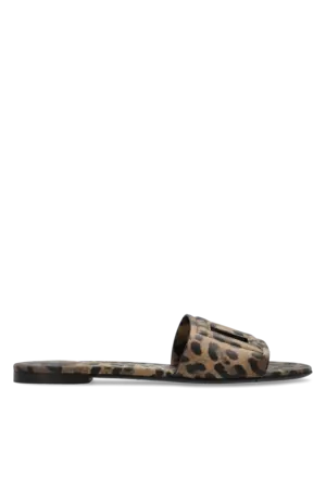 Dolce & Gabbana Leather Slides With Animal Print - Brown