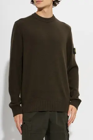 Stone Island Wool Sweater With Patch On Sleeve - Brown