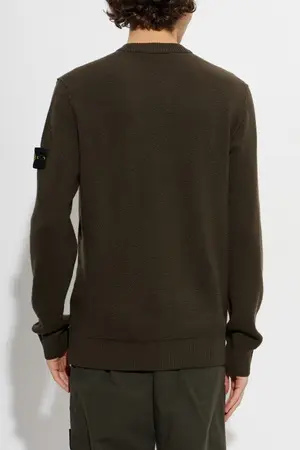 Stone Island Wool Sweater With Patch On Sleeve - Brown