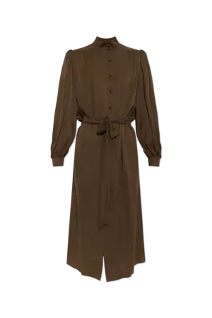 Valentino Garavani Silk Dress With A Waist Belt - Brown