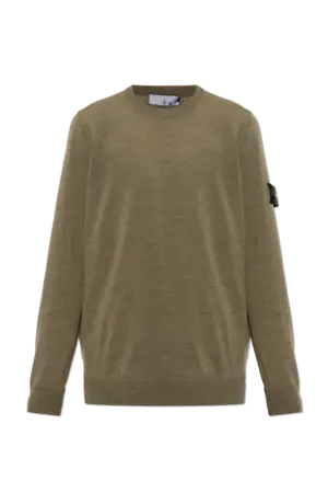 Stone Island Wool Sweater With Patch On Sleeve - Green