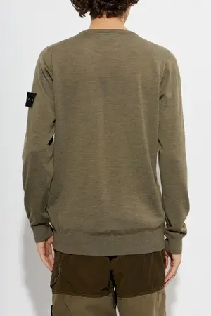 Stone Island Wool Sweater With Sleeve Patch - Green