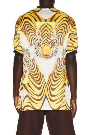 Y3 Tiger Print Satin Jersey With Half Zip And Stand Collar
