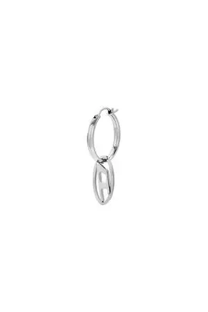 DIESEL® Stainless Steel Hoop Earring With Oval D Logo Charm - Silver