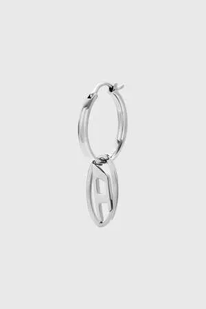 DIESEL® Stainless Steel Hoop Earring With Oval D Logo Charm - Silver