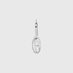 DIESEL® Stainless Steel Hoop Earring With Oval D Logo Charm - Silver