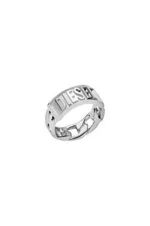 DIESEL® Stainless Steel Band Ring With Logo Detail - Silver