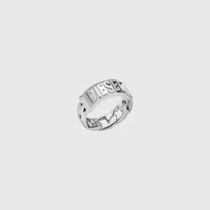 DIESEL® Stainless Steel Band Ring With Logo Detail - Silver