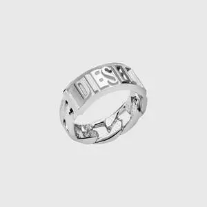 DIESEL® Stainless Steel Band Ring With Logo Detail - Silver