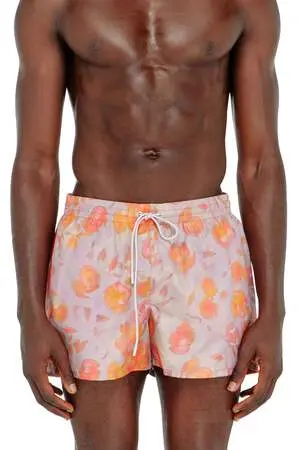 DIESEL® Metallic Swim Shorts With Floral Print - Violet