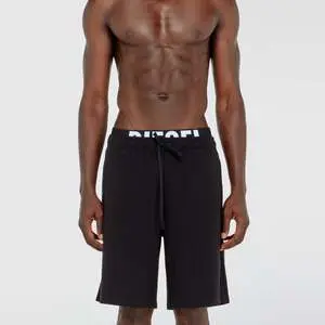 DIESEL® Cotton Blend Logo Waistband Sweatshorts - Black