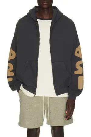 Fear Of God 90's Zip-up Hoodie In Black - Washed Iron Grey