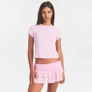 SKIMS Ruffle Mini Skirt | Pink | | Sheer Knit