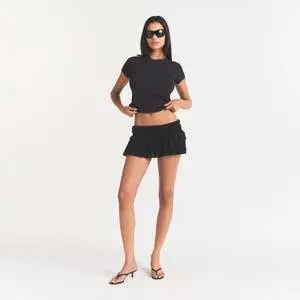SKIMS Ruffle Mini Skirt | Black | | Sheer Knit - Onyx