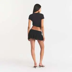 SKIMS Ruffle Mini Skirt | Black | | Sheer Knit
