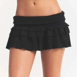 SKIMS Ruffle Mini Skirt | Black | | Sheer Knit