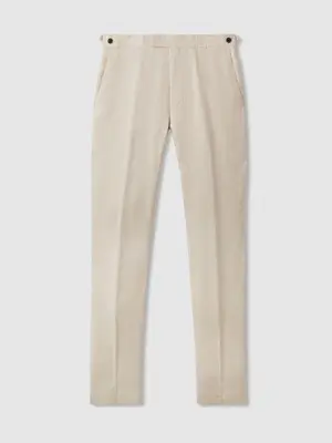 REISS Kin Tailored Fit Linen Trousers - Stone