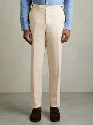 REISS Kin Tailored Fit Linen Trousers - Stone