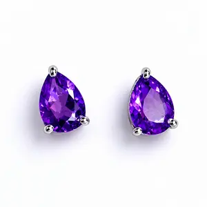 ZUVAN Teardrop Stud Earrings - Amethyst