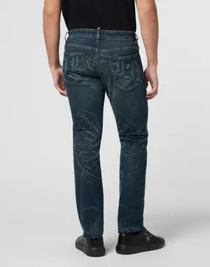Philipp Plein Printed Super Straight Cut Jeans Tattoo