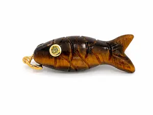 GEMINI JEWELRY Carved Tiger Eye Fish Pendant - Brown
