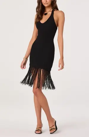 Astr The Label Halterneck Fringe Sweater Mini Dress