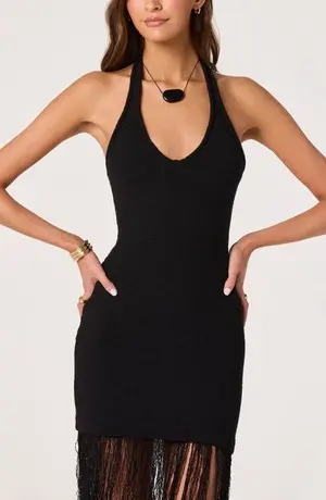 Astr The Label Halterneck Fringe Sweater Mini Dress