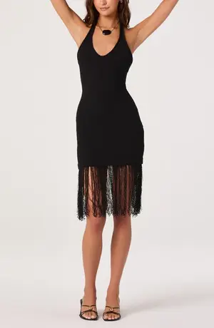 Astr The Label Halterneck Fringe Sweater Mini Dress