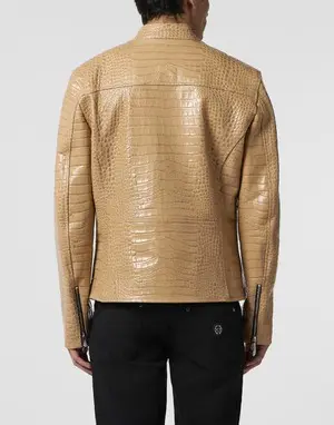 Philipp Plein Leather Moto Jacket Cocco